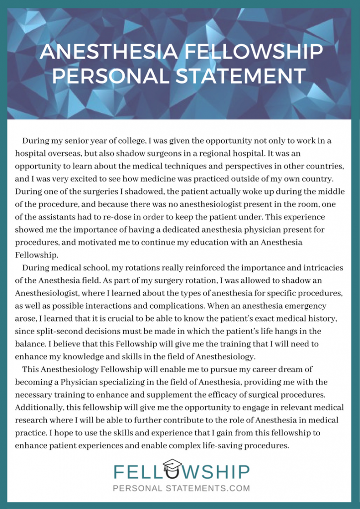Anesthesia Personal Statement for Fellowship – Get Your Best